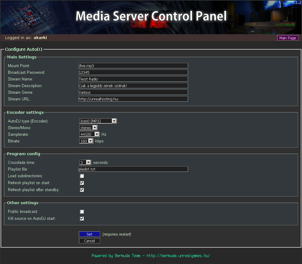 Media Server Control Panel