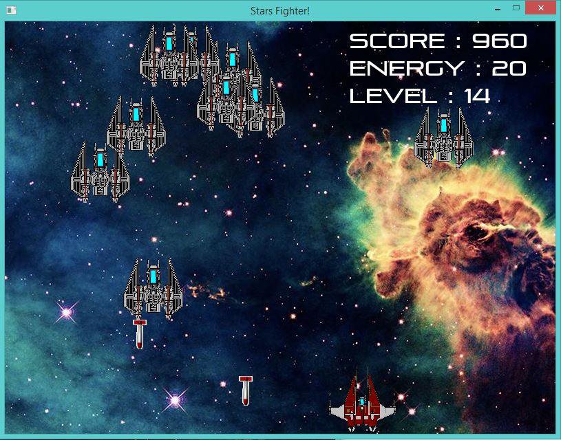 Stars Fighter - simple 2D Game to run in Windows online over Linux online