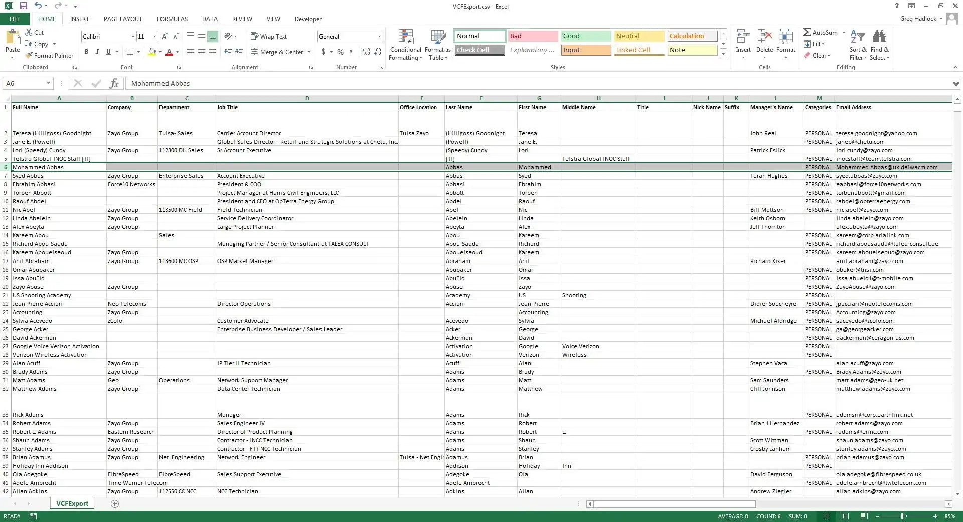  VCF CSV Excel Windows